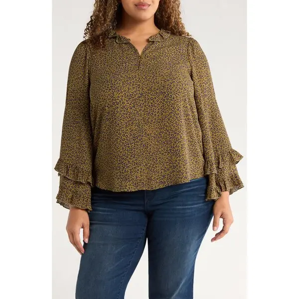 Wit & Wisdom Leopard Print Ruffle Blouse