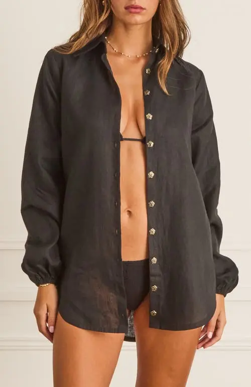 AQUA BLU AUSTRALIA Relaxed Fit Odilia Beach Shirt - Black