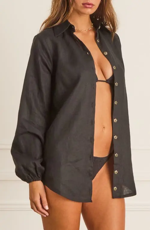 AQUA BLU AUSTRALIA Relaxed Fit Odilia Beach Shirt - Black