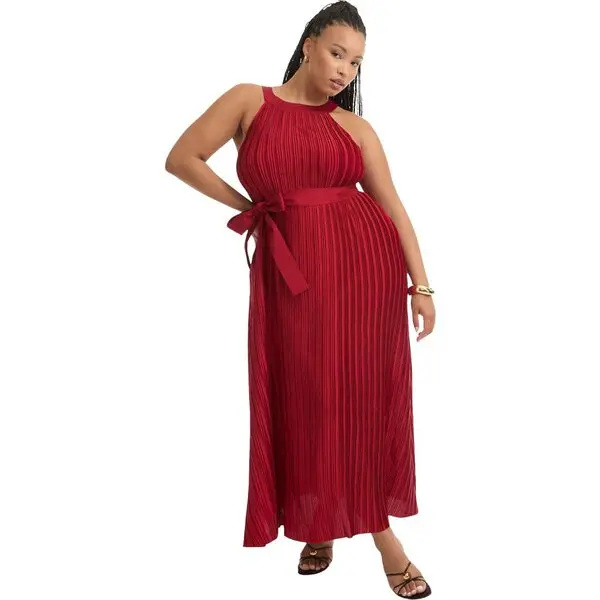 JUNE + VIE Pleated Halter Maxi Dress