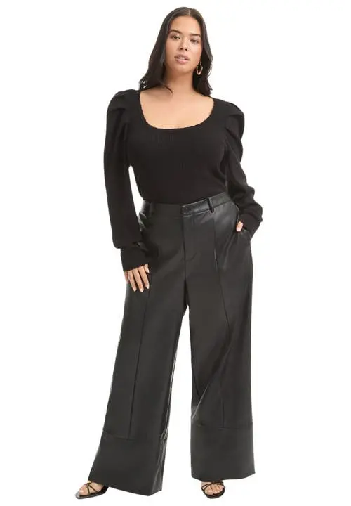 JUNE + VIE Faux Leather Cuffed Wide-leg Pants