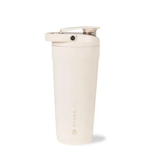 HYDROJUG Insulated Stainless Steel Shaker 24 Oz Bottle With Silent Mixing Grate & Flip Lid - Cream
