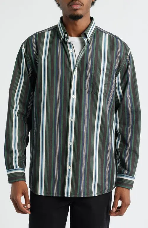 Bp. Stripe Cotton Button-down Shirt - Green Mixed Stripe