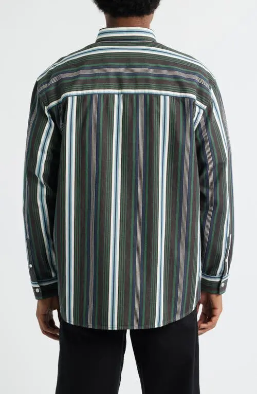 Bp. Stripe Cotton Button-down Shirt - Green Mixed Stripe