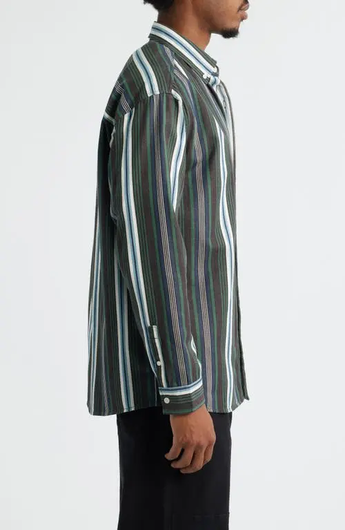 Bp. Stripe Cotton Button-down Shirt - Green Mixed Stripe