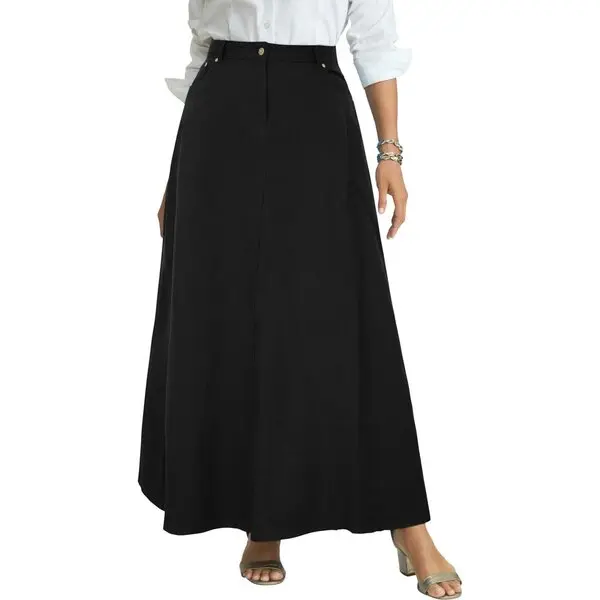 JESSICA LONDON Denim A-line Maxi Skirt With Godets - Black