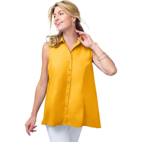 JESSICA LONDON Stretch Cotton Poplin Sleeveless Shirt - Sunset Yellow