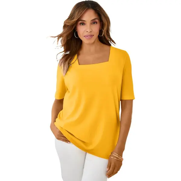 JESSICA LONDON Stretch Cotton Square Neck Tee - Sunset Yellow