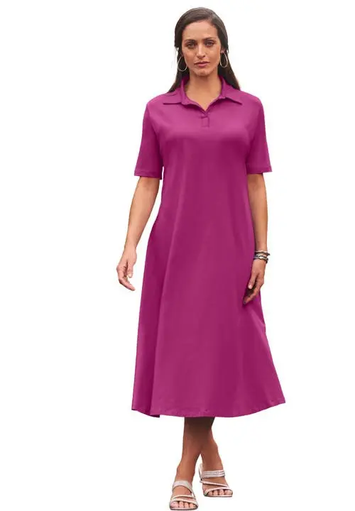 JESSICA LONDON Notch Neck Midi A-line Dress - Raspberry