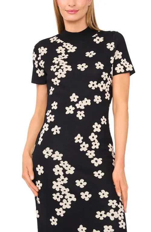 CECE DUPRAZ Flower Jacquard Midi Sweater Dress - Rich Black