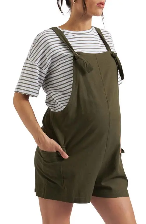 RIPE MATERNITY Terry Linen Playsuit - Olive