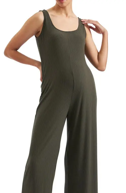 RIPE MATERNITY Bobby Rib Jumpsuit - Khaki