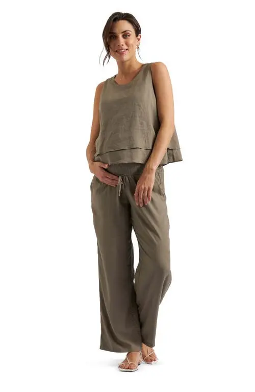 RIPE MATERNITY Peyton Linen Nursing Top - Olive