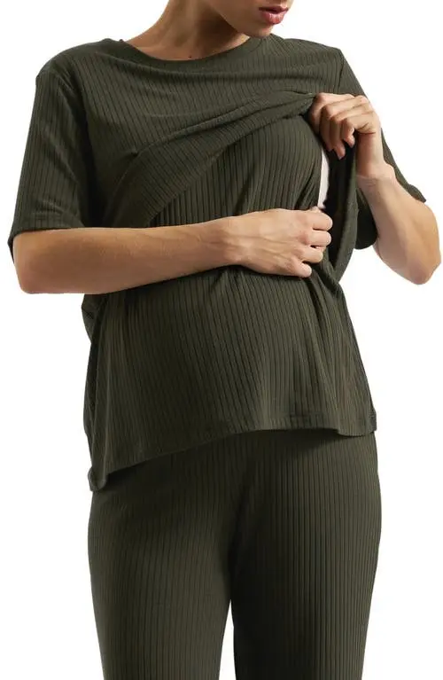 RIPE MATERNITY Rib Nursing Top - Khaki