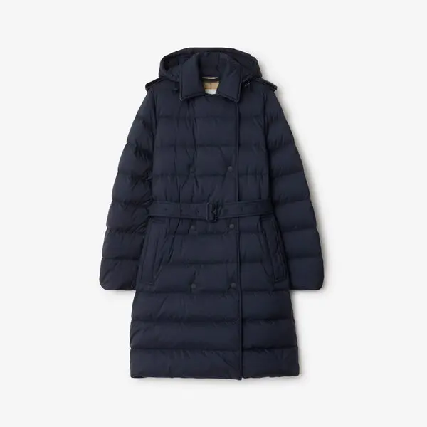 Burberry Mid-length Nylon Hooded Puffer Coat - Navy Blue