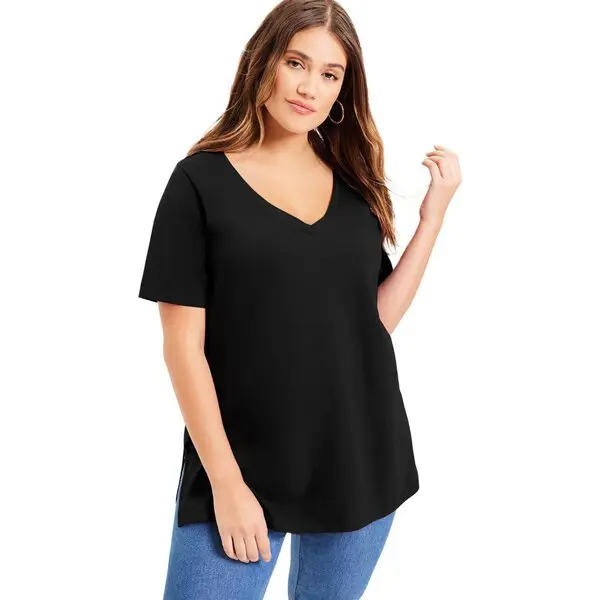 JUNE + VIE Short-sleeve V-neck Tunic - Black