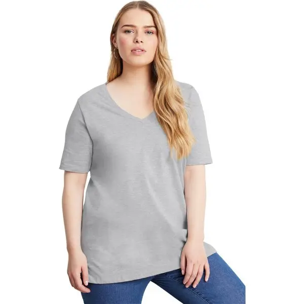 JUNE + VIE Short Sleeve V-neck Tunic - Heather Grey