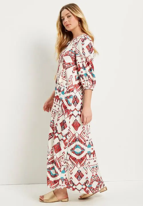 JUNE + VIE Paisley Print Tasseled Maxi Dress - Multi Boho Patchwork
