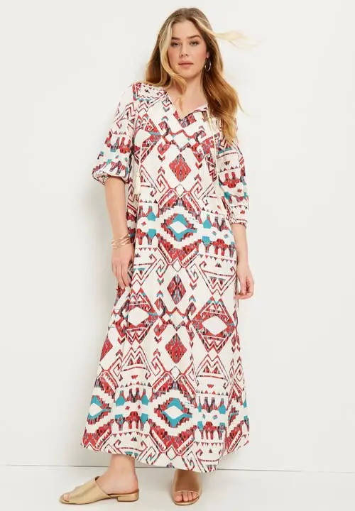 JUNE + VIE Paisley Print Tasseled Maxi Dress - Multi Boho Patchwork