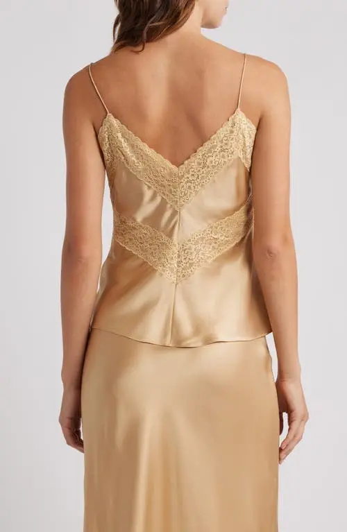 LoveShackFancy Lace Trim Silk Camisole - Camel Charm