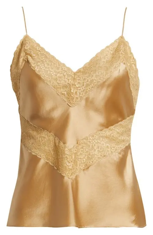 LoveShackFancy Lace Trim Silk Camisole - Camel Charm
