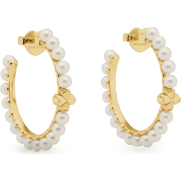 Kate Spade New York Spade Flower Faux Pearl Hoop Earrings - White Gold.
