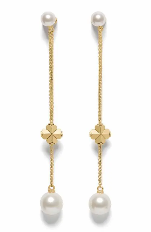 Kate Spade New York Spade Flower And Faux Pearl Chain Linear Earrings - Gold