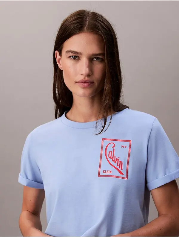 Calvin Klein Script Logo Boxy T-shirt - Moderate Blue