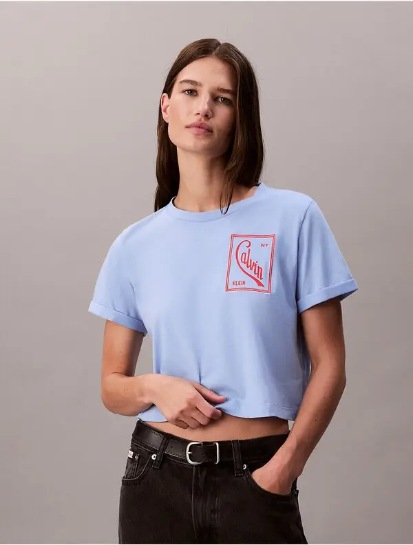 Calvin Klein Script Logo Boxy T-shirt - Moderate Blue