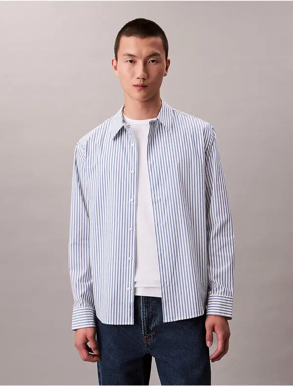 Calvin Klein Cotton Stretch Stripe Poplin Button-down Shirt - Royal Lagoon