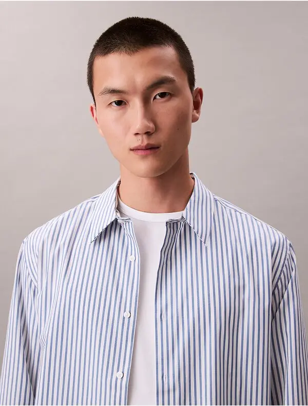 Calvin Klein Cotton Stretch Stripe Poplin Button-down Shirt - Royal Lagoon