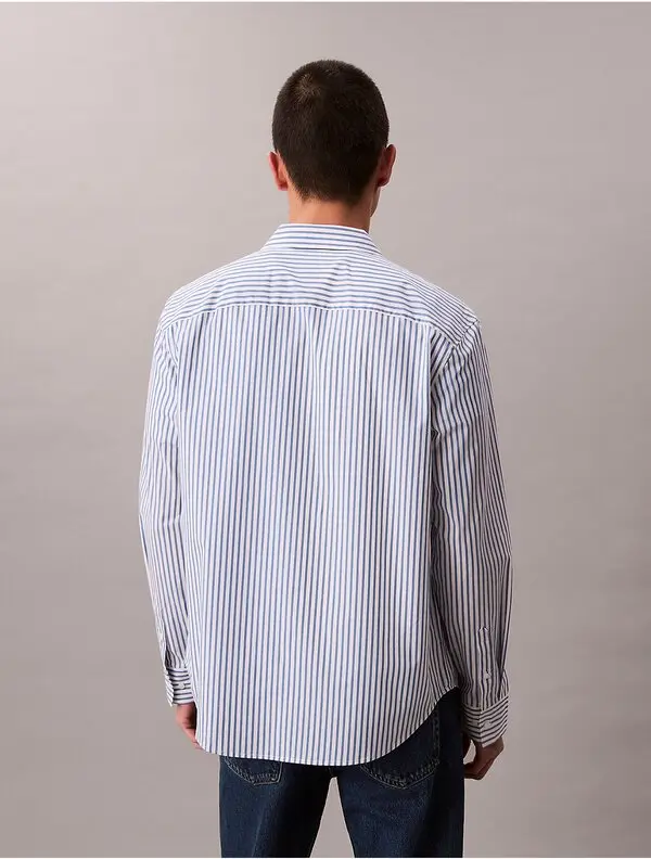 Calvin Klein Cotton Stretch Stripe Poplin Button-down Shirt - Royal Lagoon