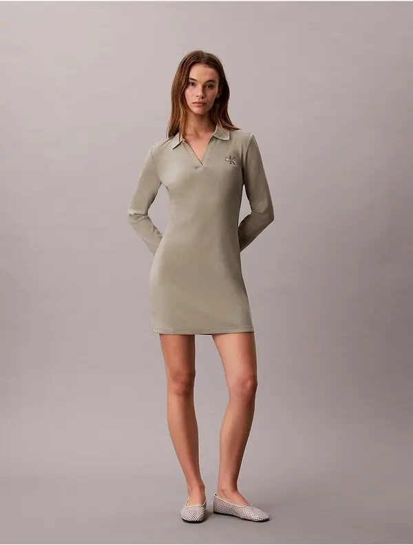 Calvin Klein Monologo Rib Polo Mini Dress - Shadow