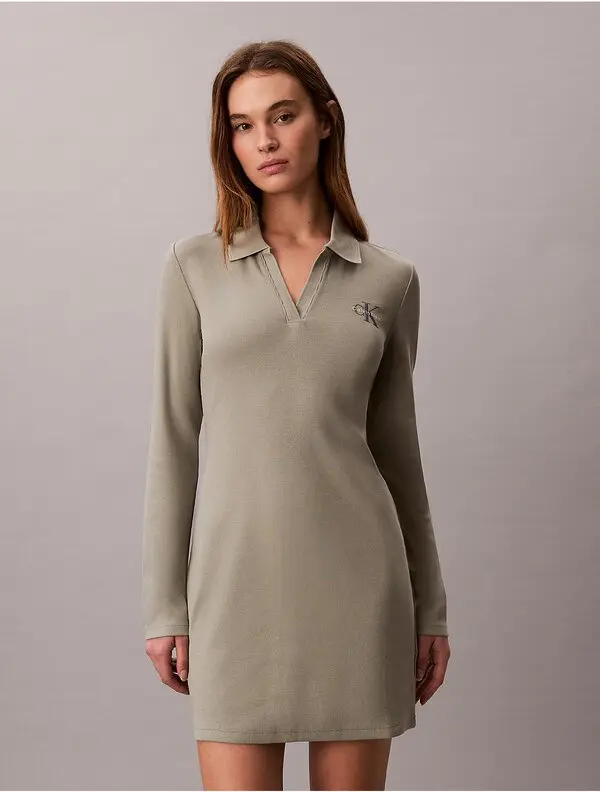 Calvin Klein Monologo Rib Polo Mini Dress - Shadow