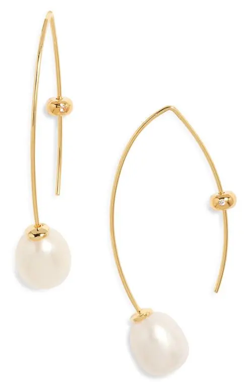 Nordstrom Threader Earrings With Freshwater Pearl - 14k Gold Plated