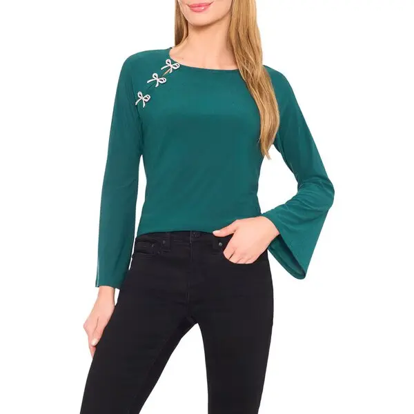 CECE DUPRAZ Pearly Bow Knit Top - Dark Forest