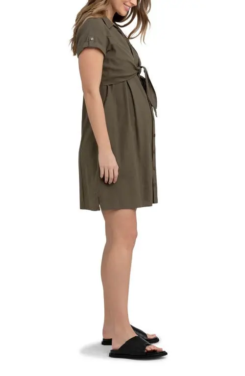 RIPE MATERNITY Colette Tie Up Linen Dress - Olive