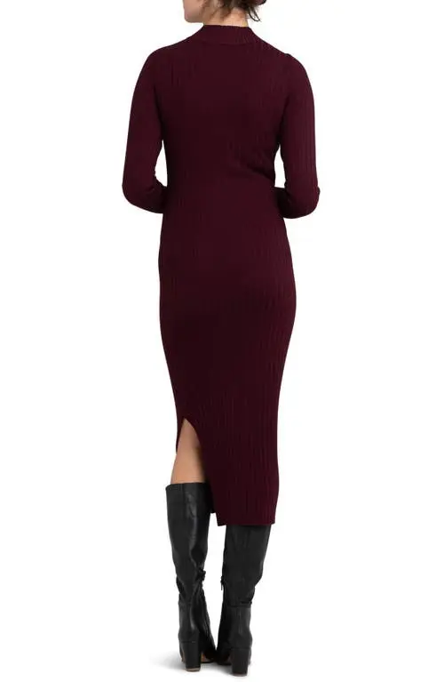 RIPE MATERNITY Nella Long Sleeve Ribbed Midi Dress - Maroon