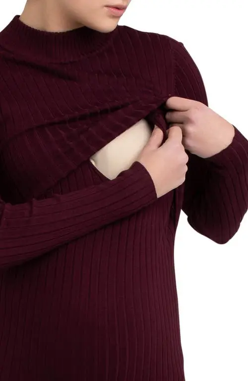 RIPE MATERNITY Nella Long Sleeve Ribbed Midi Dress - Maroon