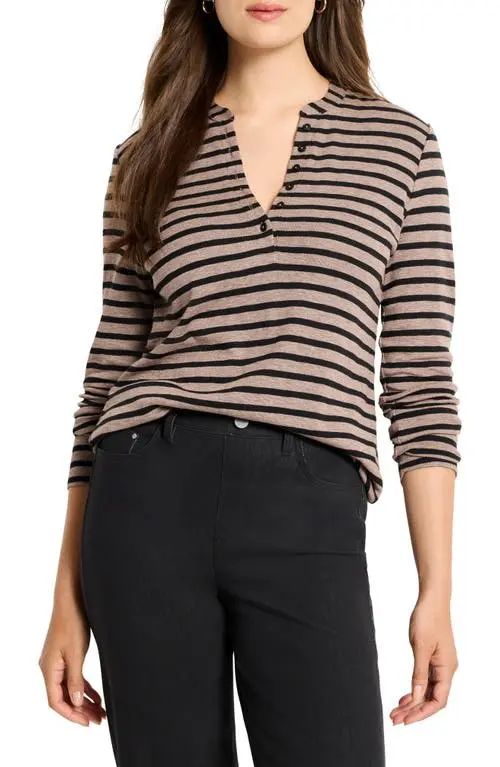 NIC+ZOE Stripe Long Sleeve Henley T-shirt