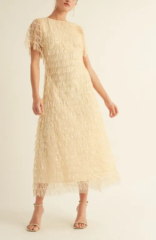 Arose Studio Treazure Sequin Fringe Midi Dress In Champagne - 62% Off |  Editorialist