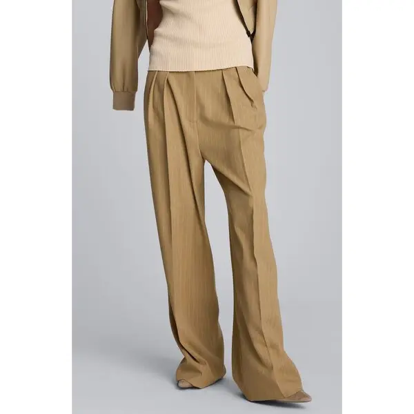 KENNETH COLE Pinstripe Pleated Wide Leg Pants - Amber Melange/white
