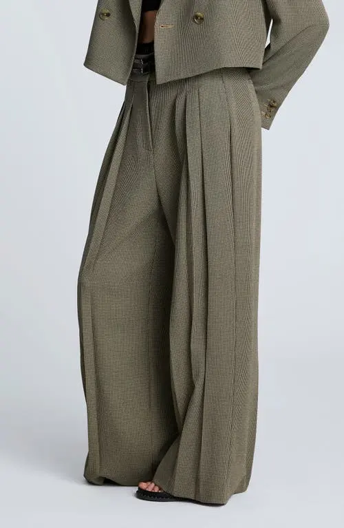 KENNETH COLE Houndstooth Pleated Wide Leg Trousers