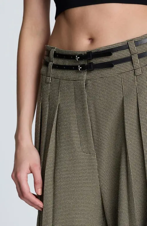 KENNETH COLE Houndstooth Pleated Wide Leg Trousers