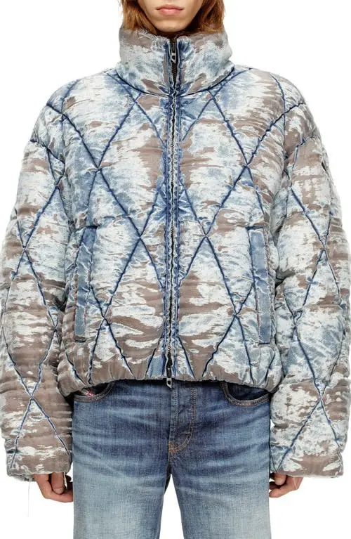 DIESEL® W-kons Distressed Denim Quilted Jacket