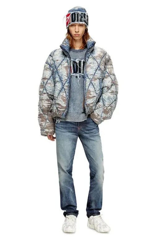 DIESEL® W-kons Distressed Denim Quilted Jacket