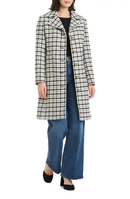 Kate Spade New York Single Breasted Notch Lapel Coat - Mini Houndstooth Check