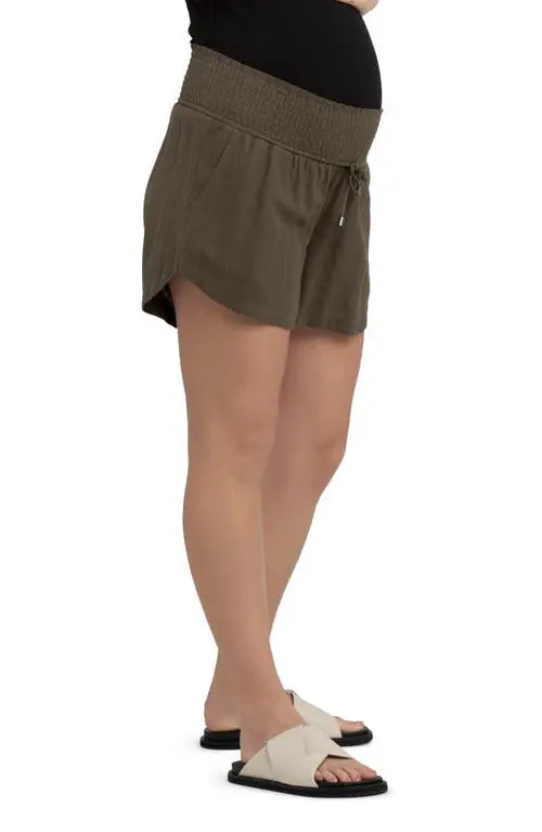 RIPE MATERNITY Shirred Linen Shorts - Olive