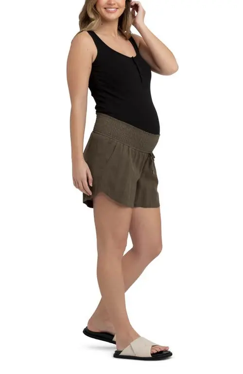 RIPE MATERNITY Shirred Linen Shorts - Olive
