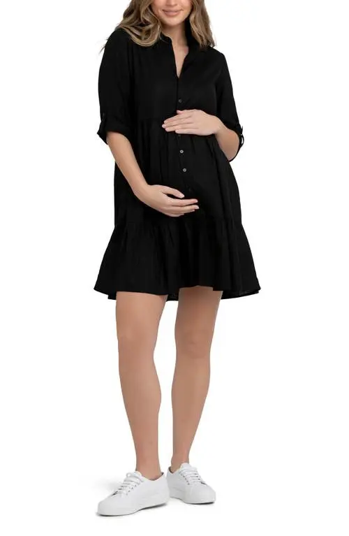RIPE MATERNITY Adel Linen Blend Shirt Dress - Black
